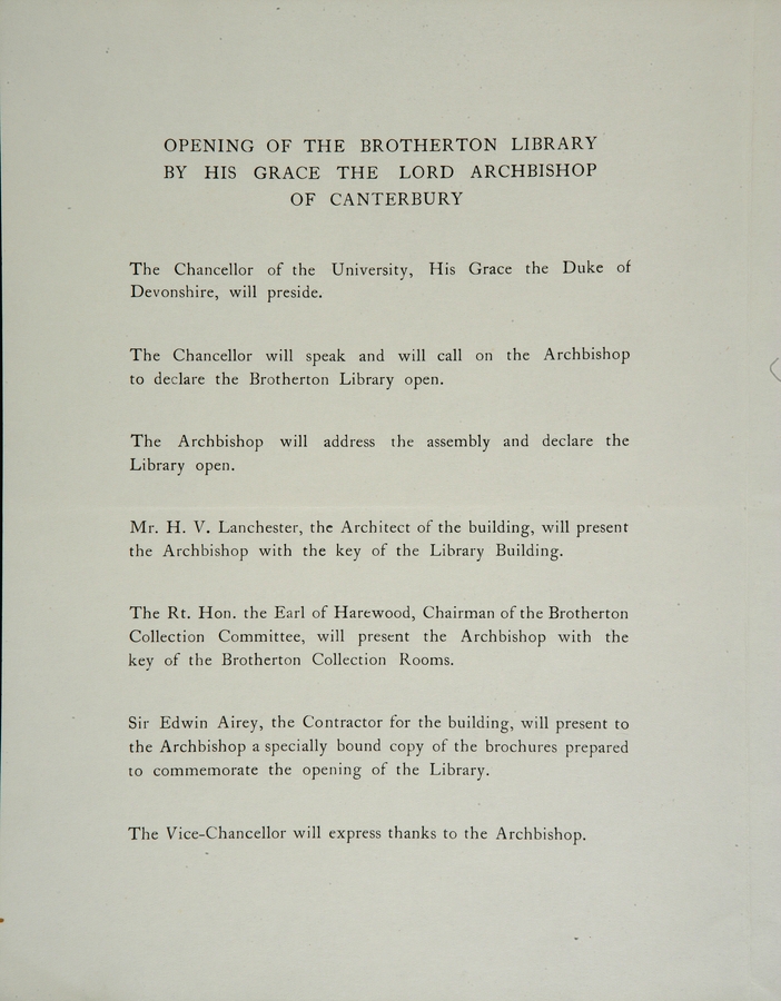 'Official Opening of the Brotherton Library of the University of Leeds ...