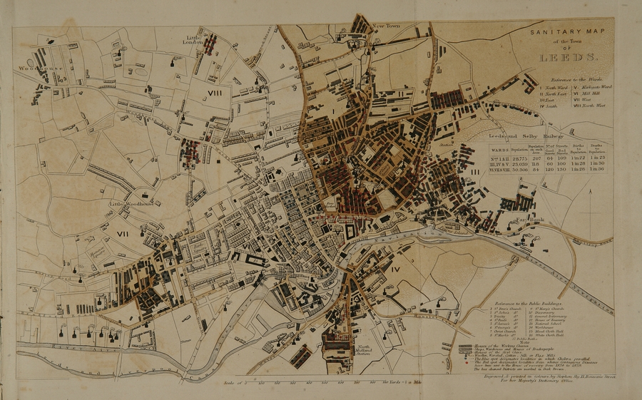The map is called 'Sanitary Map of the Town of Leeds.'; title can be ...
